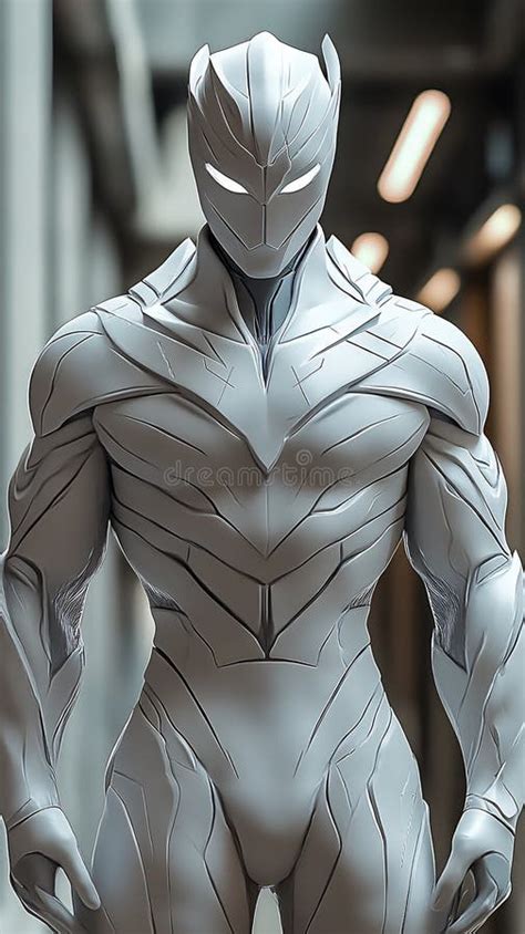 Futuristic D Superhero Character Design In Minimalist White Armor Stock Illustration