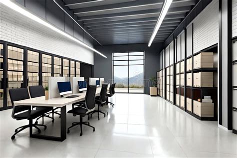 Exterior Of A Modern Warehouse With A Small Office Unit Generative Ai Stock Illustration