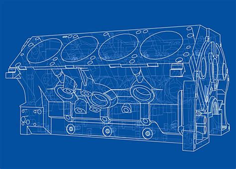 Engine Block Sketch Vector Rendering Of 3d Auto Plan Sketch Vector