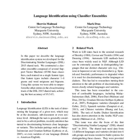 Language Identification Using Classifier Ensembles Acl Anthology