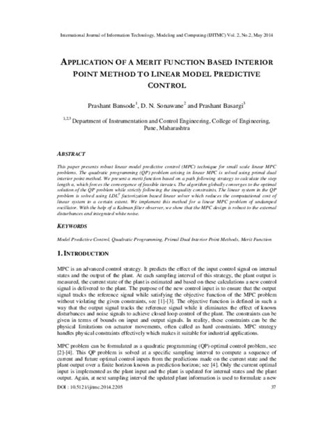 Pdf Application Of A Merit Function Based Interior Point Method To Linear Model Predictive Control