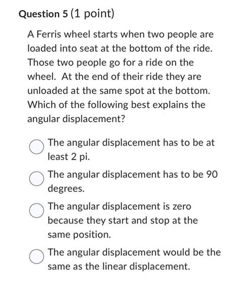Solved Question 5 1 Point A Ferris Wheel Starts When Two
