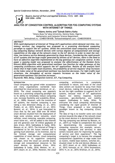 Pdf Analysis Of Congestion Control Algorithm For Fog Computing
