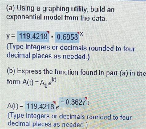 solved a using a graphing utility build an exponential