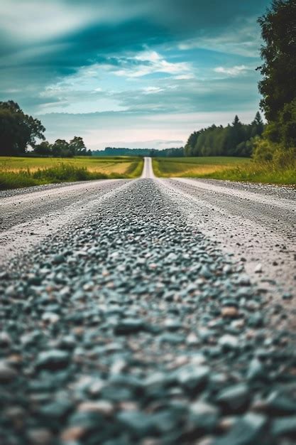 A Road With A Field And A Field With Trees In The Background Premium