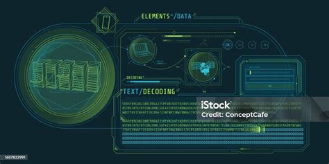 Hud Interface For Processing Server Data With Text Decoding Stock