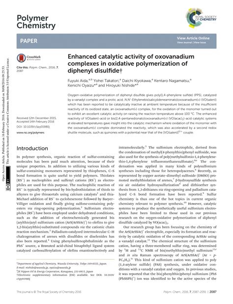 Pdf Enhanced Catalytic Activity Of Oxovanadium Complexes In Oxidative