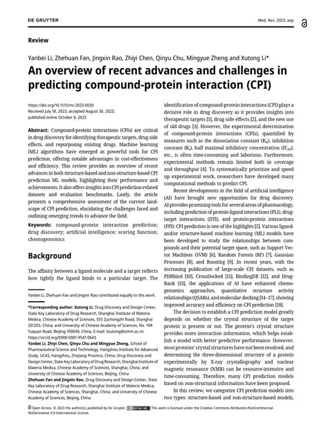 Pdf An Overview Of Recent Advances And Challenges In Predicting Compound Protein Interaction Cpi