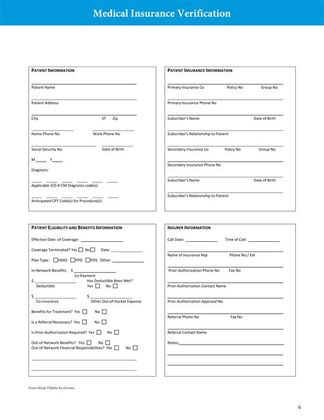 Medical Insurance Verification Of Benefits Form Template