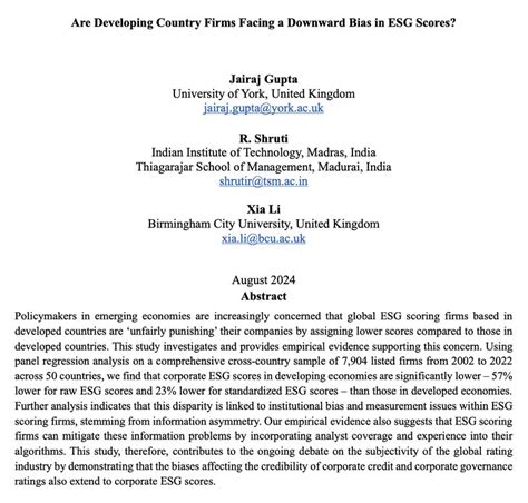 Jairaj Gupta On Linkedin Are Developing Country Firms Facing A Downward Bias In Esg Scores Our…