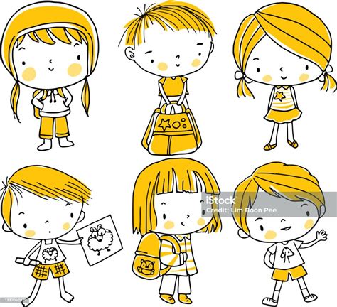 벡터 만화 어린이 소년과 소녀는 국경 배경 프레임 카드를 설정 개체 그룹에 대한 스톡 벡터 아트 및 기타 이미지 개체 그룹 귀여운 디자인 Istock