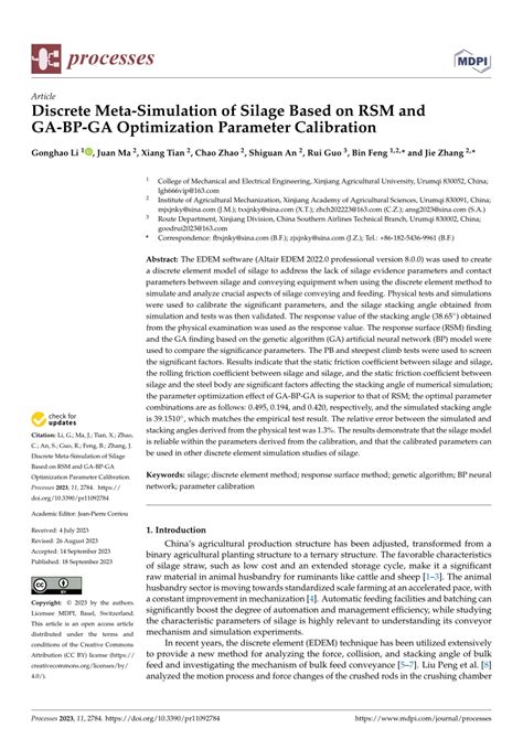 Pdf Discrete Meta Simulation Of Silage Based On Rsm And Ga Bp Ga