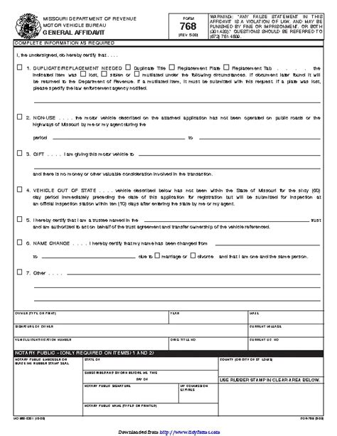 Missouri General Affidavit Form Pdfsimpli