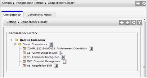 The Index Page Shows Competency And Competency Matrix Tabs The User Can Configure The