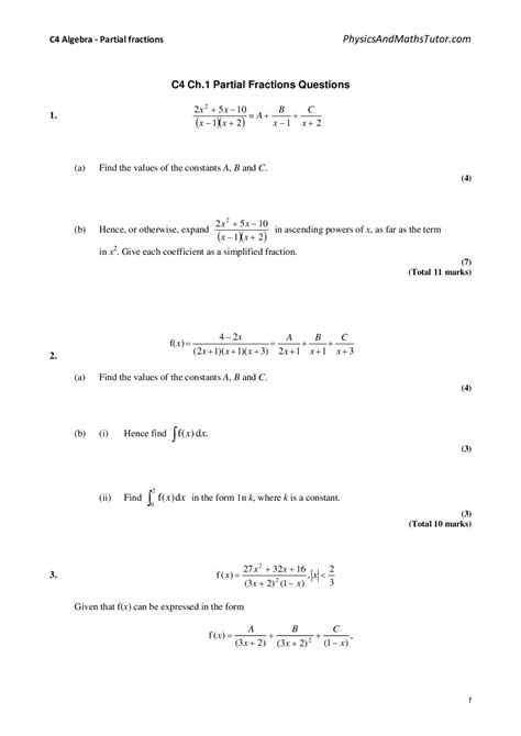 c4 algebra partial fractions rtf summaries algebra docsity
