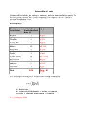 Simpson Diversity Index Docx Simpson Diversity Index Simpson S Diversity Index Is A Method For