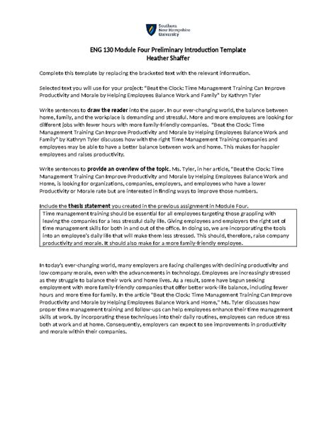 Eng 130 Module Four Preliminary Introduction Template Selected Text
