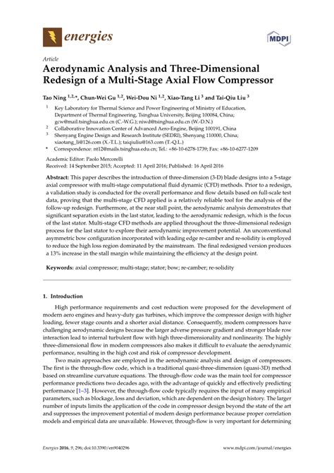 Pdf Aerodynamic Analysis And Three Dimensional Redesign Of A Multi Stage Axial Flow Compressor