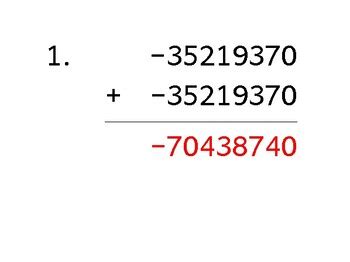 Add Two Identical 8 Digit Negative Numbers 1 Page Quiz In 3 Versions