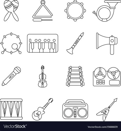 Musical Instruments Icons Set Outline Style Vector Image