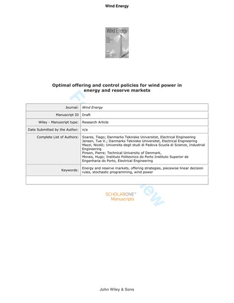 Pdf Optimal Offering And Allocation Policies For Wind Power In Energy And Reserve Markets