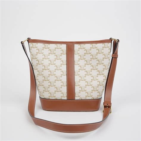 셀린느 Celine 셀린느 트리옴페 캔버스 카프스킨 스몰 버킷백 화이트 트렌비