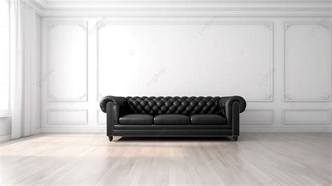 3d 렌더링으로 세련된 검은색 가죽 소파를 갖춘 미니멀한 흰색 공간 좌석 소파 의자 라운지 의자 배경 일러스트 및 사진