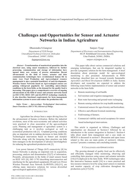 Pdf Challenges And Opportunities For Sensor And Actuator Networks In Indian Agriculture