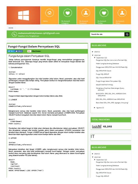 Fungsi Fungsi Dalam Pernyataan Sql It Pdf