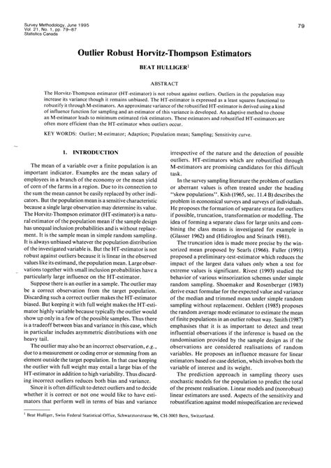 Pdf Outlier Robust Horvitz Thompson Estimators