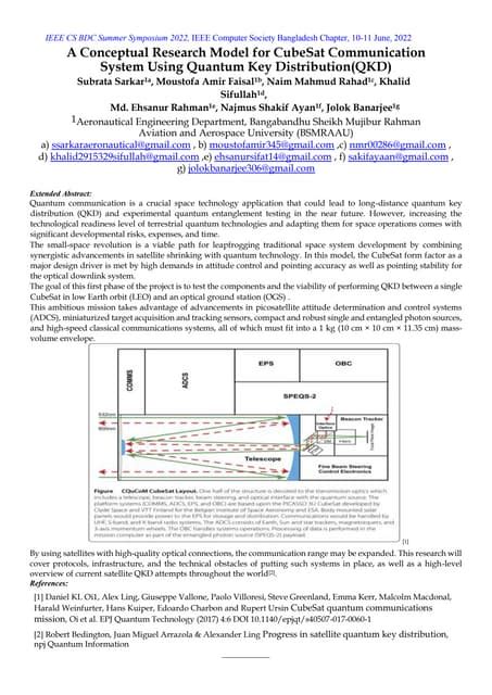 A Conceptual Research Model For Cubesat Communication System Using Quantum Key Distribution Qkd Pdf