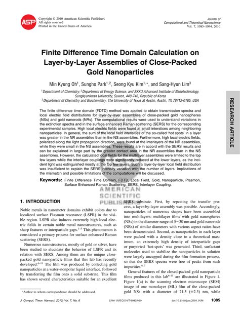 Pdf Finite Difference Time Domain Calculation On Layer By Layer Assemblies Of Close Packed