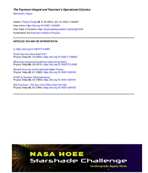 Pdf The Feynman Integral And Feynmans Operational Calculus