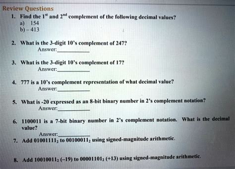 solved review questions 1 find the 1st and 2nd complement of the