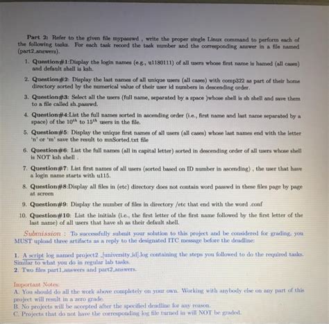 Part 2 Pefer To The Given File Mypasswd Write The