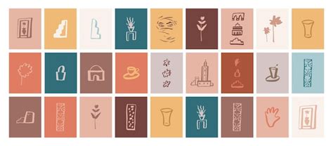 Oho 추상 모로코 손으로 그린 포스터 세트 추상 유기 미학보헤미안 모로코 벽 예술 프리미엄 벡터