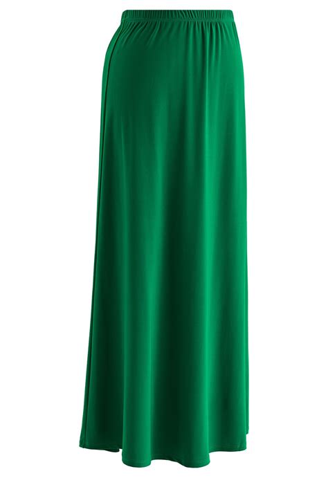 Solid Color Comfy Maxi Skirt In Green Retro Indie And Unique Fashion