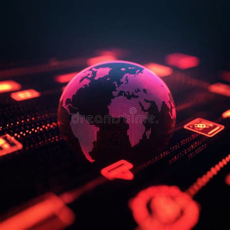 Digital Globe With Red Accents Representing Global Connectivity And Technology Stock