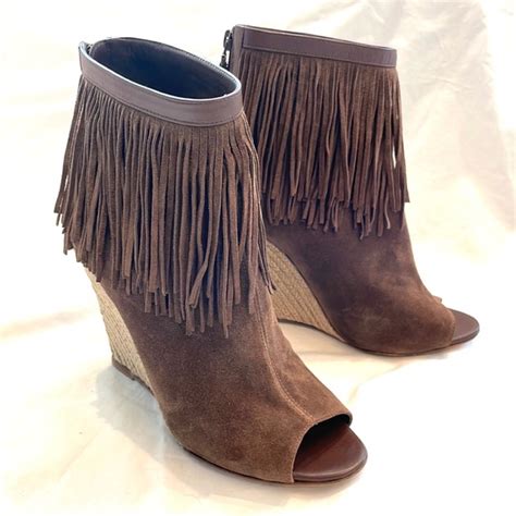 Carolina Herrera Shoes Carolina Herrera Brown Suede Fringe Peep Toe
