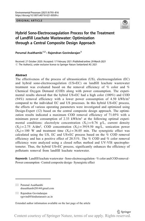 Hybrid Sono Electrocoagulation Process For The Treatment Of Landfill