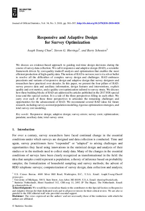 Pdf Responsive And Adaptive Design For Survey Optimization