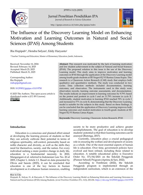 Pdf The Influence Of The Discovery Learning Model On Enhancing Motivation And Learning