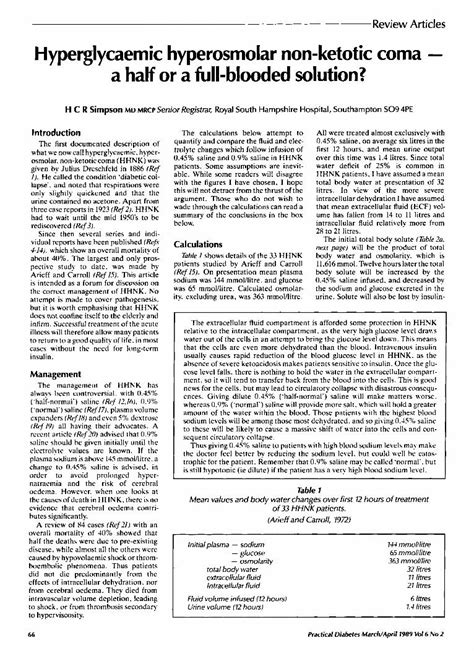 Pdf Hyperglycaemic Hyperosmolar Non—ketotic Coma A Half Or A Full