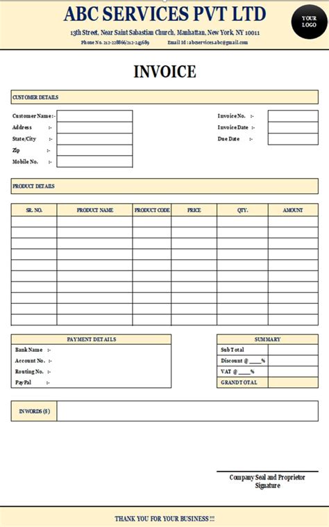 Invoice Template Editable Invoice Template In Excel Format Etsy
