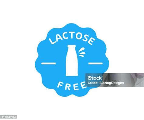 유당 무료 라벨 또는 스티커 락타아제 결핍 마크 기호 건강한 천연 유기농 제품 성분 경고 아이콘입니다 알레르겐 무료 아이콘 벡터 디자인과 그림 0명에 대한 스톡 벡터 아트