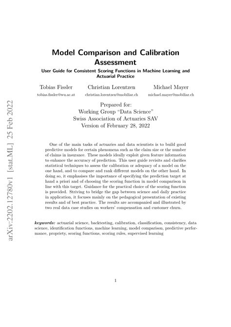 Pdf Model Comparison And Calibration Assessment User Guide For