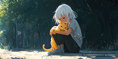 Ai创作图电脑壁纸美图 撸猫的女孩 抱猫少女 4k壁纸 治愈系少女 唯美治愈画面 插图配图壁纸美图 高清女孩壁纸 日系插画 动漫壁纸 猫咪少女