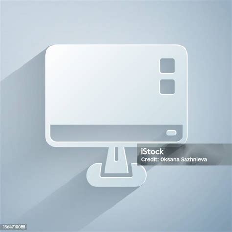회색 배경에서 격리된 컴퓨터 모니터 화면 아이콘을 용지 잘라냅니다 전자 기기 전면 보기입니다 종이 아트 스타일 벡터 0명에 대한 스톡 벡터 아트 및 기타 이미지 Istock