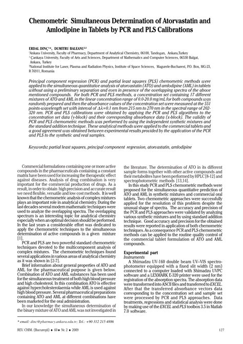 Pdf Chemometric Simultaneous Determination Of Atorvastatin And