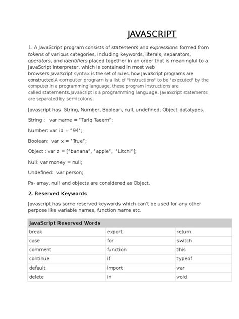 Javascript Basics Assignment 1 Download Free Pdf Reserved Word Java Script